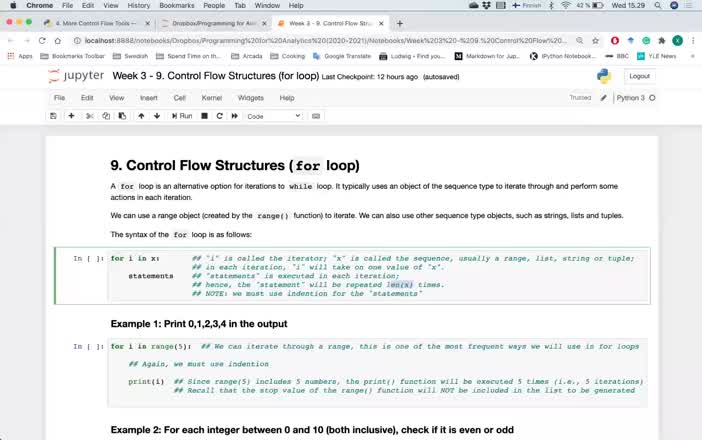 9. Control Flow Structures (for loop)